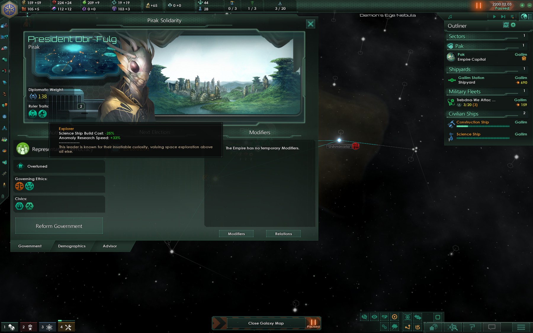Stellaris - [3.6.0 b2][313b] Explorer trait president does not reduce ...