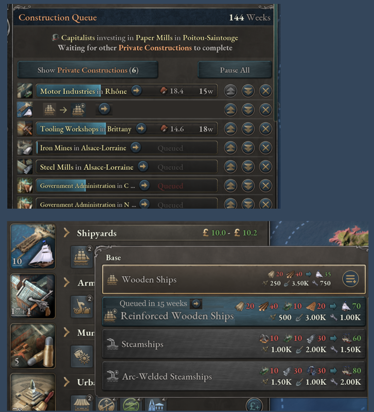 UI/UX: option to add a Production Method change to the construction ...